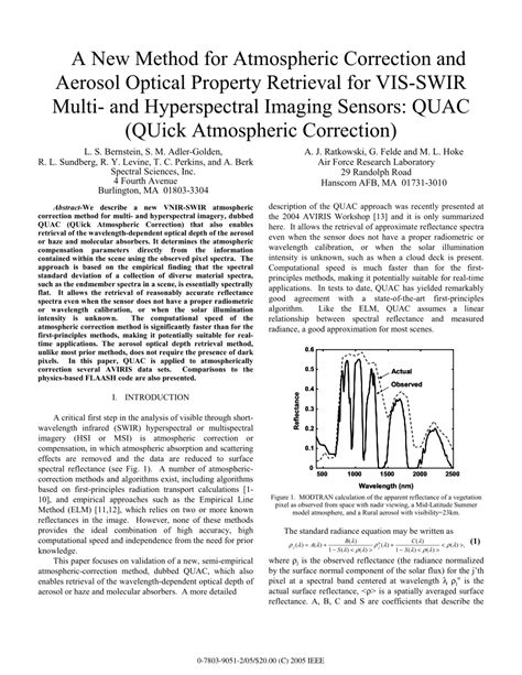 Pdf A New Method For Atmospheric Correction And Aerosol Optical Property Retrieval For Vis