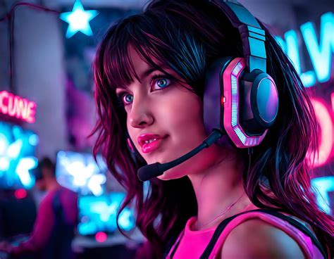 A Sexy Neon Gamer Girl And Gaming Headset Stunning By Bws6000a1 On