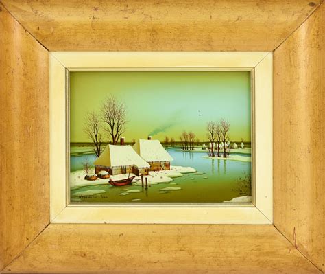 Ivan Heqedusic Lotto Di 2 Quadri Naif Composto Da Olio Su Vetro Cm