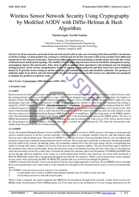 Pdf Wireless Sensor Network Security Using Cryptography By Modified Aodv With Diffie Helman