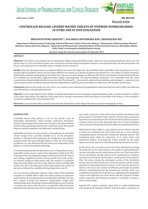 Pdf Controlled Release Layered Matrix Tablets Of Itopride Hydrochloride In Vitro And In Vivo