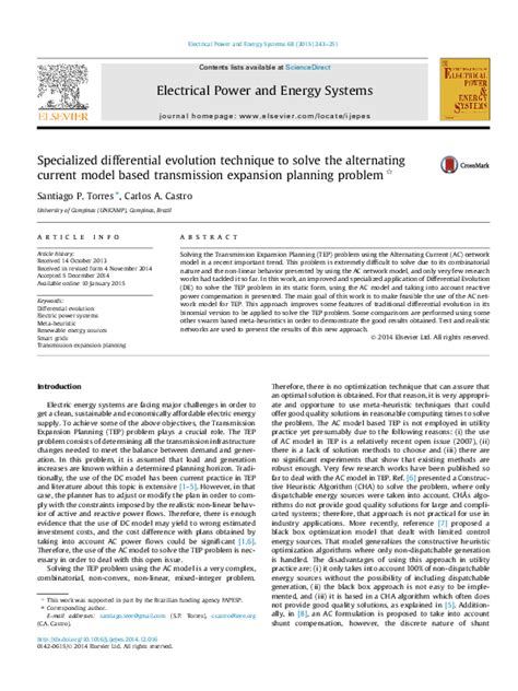 Pdf Specialized Differential Evolution Technique To Solve The Alternating Current Model Based