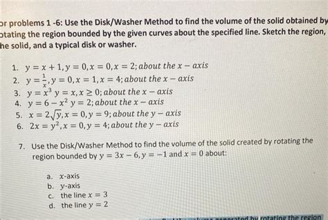 solved or problems 1−6 use the disk washer method to find