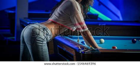 Sexy Girl On Pool Table Billiards Table Royalty Free Images Stock