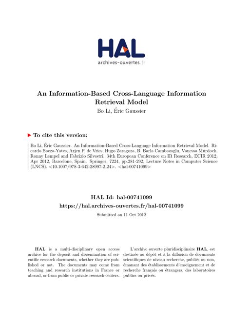 Pdf An Information Based Cross Language Information Retrieval Model