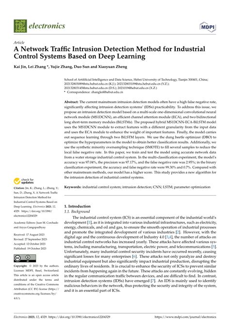 PDF A Network Traffic Intrusion Detection Method For Industrial Control Systems Based On Deep
