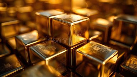 Metallic Cubes In A Glossy Black And Gold Pyramid Formation Stock Image Image Of Perspective