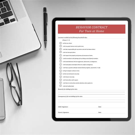 Teen Behavior Contract Template Printable Behavior Contract For