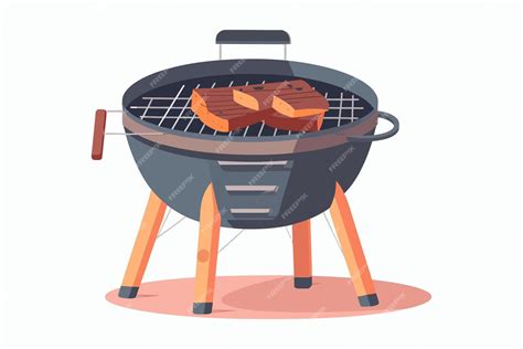 바베큐 고기 요리를 위한 숯불 구이 바베큐 화로 격리 흰색 배경 벡터 만화 그림 프리미엄 벡터