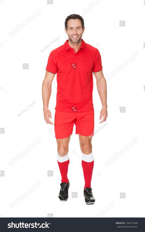 Portrait Soccer Player Isolated On White Stock Photo