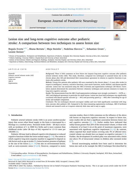 Pdf Lesion Size And Long Term Cognitive Outcome After Pediatric