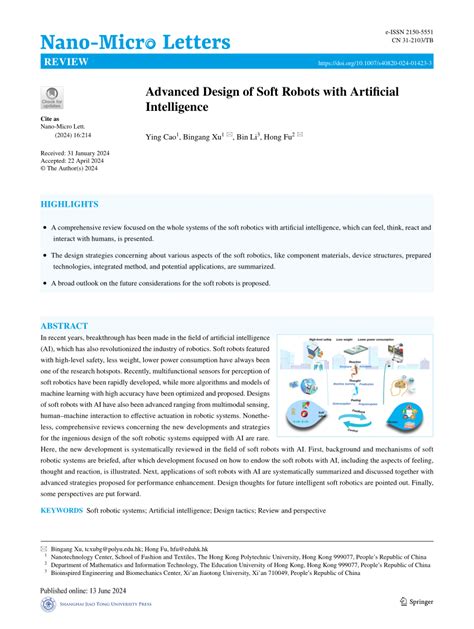 PDF Advanced Design Of Soft Robots With Artificial Intelligence
