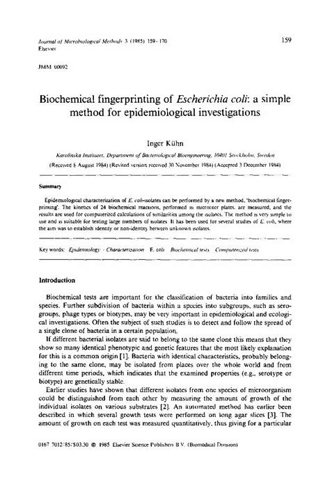 Pdf Biochemical Fingerprinting Of Escherichia Coli A Simple Method For Epidemiological