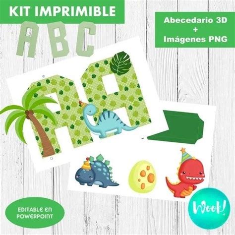 Kit Imprimible Dinosaurio Bebé Letras 3d Editable Pdf Wook Imprimibles