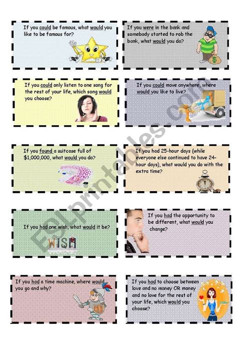 Second Conditional Conversation Cards Conversation Cards Kindergarten Activities English