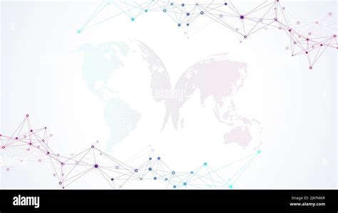 Geometric Abstract Background With Connected Lines And Dots Connectivity Flow Point Molecule