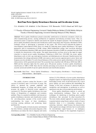 Real Time Power Quality Disturbances Detection And Classification System