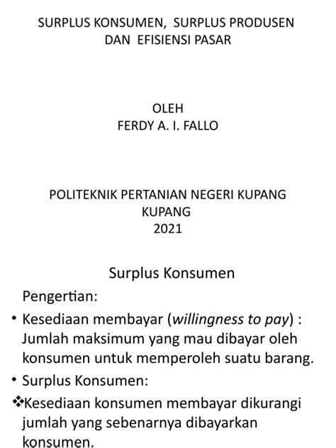 Surplus Konsumen Surplus Produsen Dan Efisiensi Pasar Materi 5 Pdf