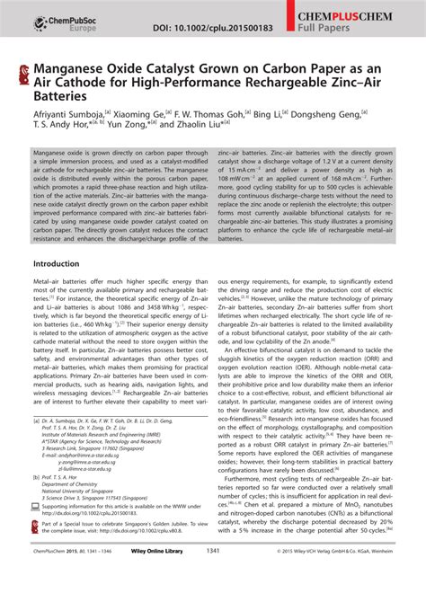 Pdf Manganese Oxide Catalyst Grown On Carbon Paper As An Air Cathode