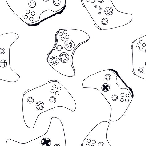 Seamless Pattern Of Game Controllers Vector Illustration In Hand Drawn Outline Flat Style On