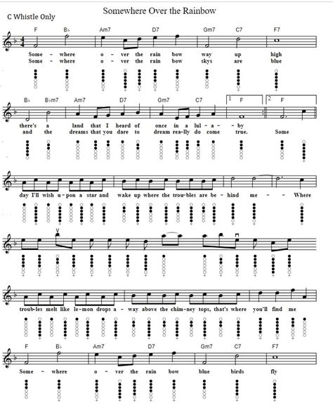 Somewhere Over The Rainbow Sheet Music And Tin Whistle Flute And