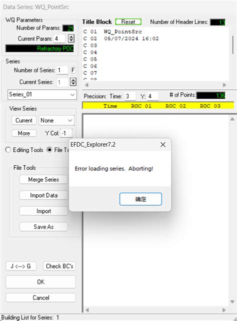 Error Loading Series Problem In Ee 72 Efdcexplorer Eems Modeling