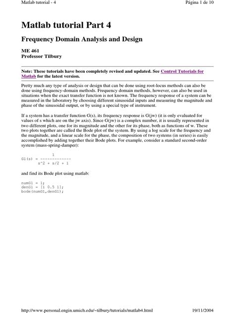 Matlab Tutorial Part 4 Frequency Domain Analysis And Design Pdf