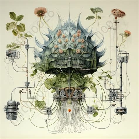 Premium Photo A Drawing Of A Plant With Lots Of Wires And Flowers