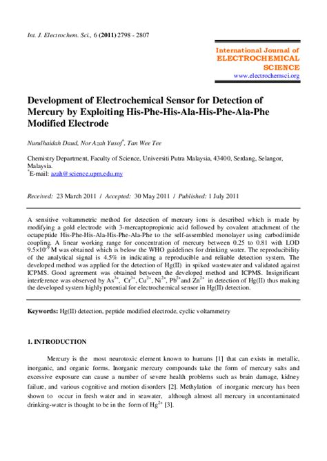 Pdf Development Of Electrochemical Sensor For Detection Of Mercury By