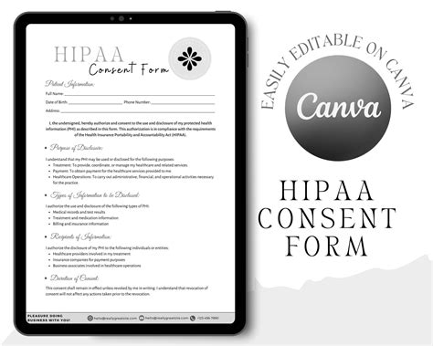 Editable Hipaa Consent Form Template Printable Hipaa Compliance