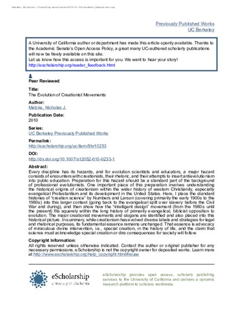 Pdf The Evolution Of Creationist Movements