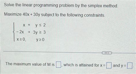 Solved Solve The Linear Programming Problem By The Simplex