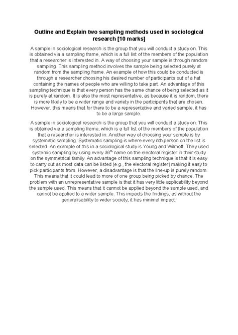 Outline And Explain Two Sampling Methods Used In Sociological Research 10 Marker This Is
