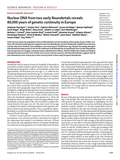 Nuclear Dna From Two Early Neandertals Reveals 80 000 Years Of Genetic Continuity In Europe