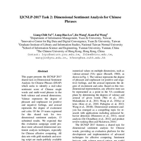 Ijcnlp 2017 Task 2 Dimensional Sentiment Analysis For Chinese Phrases
