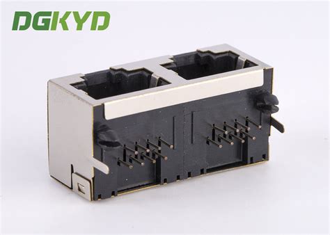 Shield Tab Up 2 Port Rj45 Pcb Connector Without Transformer For Surveillance Cameras