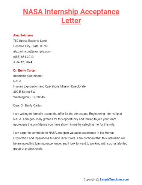 Internship Acceptance Letter From Company Job Offer Letter Template