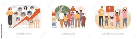 Demographics Isolated Concept Vector Illustration Set Population Growth Overpopulation