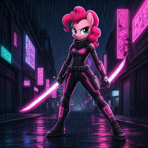 Cyberpunk Music Ninja Pinkie Pie In Neon City Ai Art