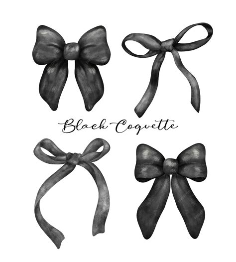 Premium Vector Black Coquette Ribbon Bow Set Aesthetic Watercolor Hand Drawing
