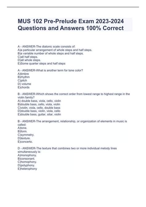 mus 102 pre prelude exam questions and answers 100 correct mus 102 pre prelude stuvia us