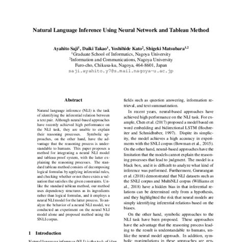 Natural Language Inference Using Neural Network And Tableau Method Acl Anthology