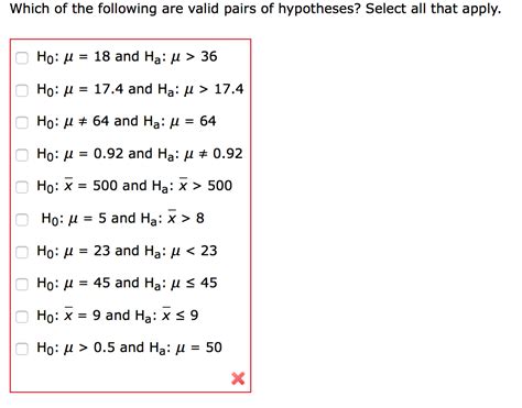 Solved Which Of The Following Are Valid Pairs Of Hypotheses