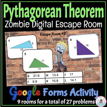 Pythagorean Theorem Zombie Digital Math Escape Room Google TpT