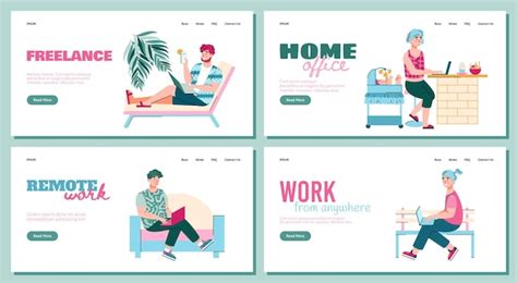 Premium Vector Remote Freelance Work From Home Banner Set With