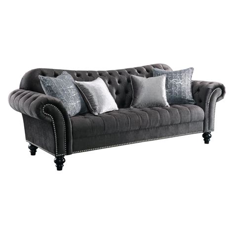 Acme Gaura Sofa W4 Pillows Dark Gray Velvet