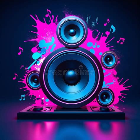 Dynamic Layout With Three Circular Speakers Of Varying Sizes Stock