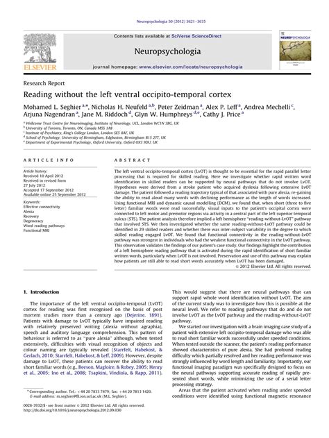 Pdf Reading Without The Left Ventral Occipito Temporal Cortex