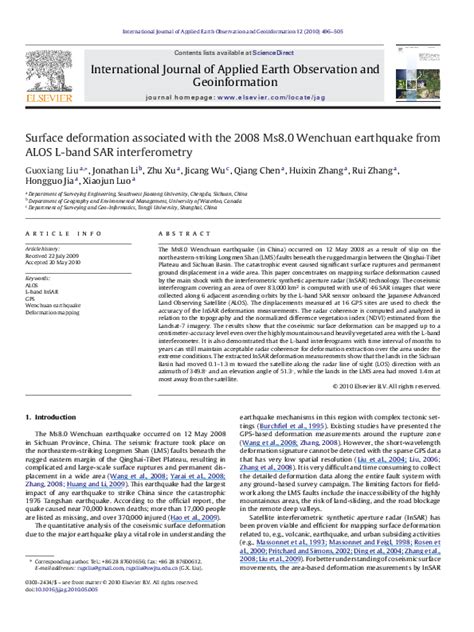 Pdf Surface Deformation Associated With The 2008 Ms8 0 Wenchuan Earthquake From Alos L Band