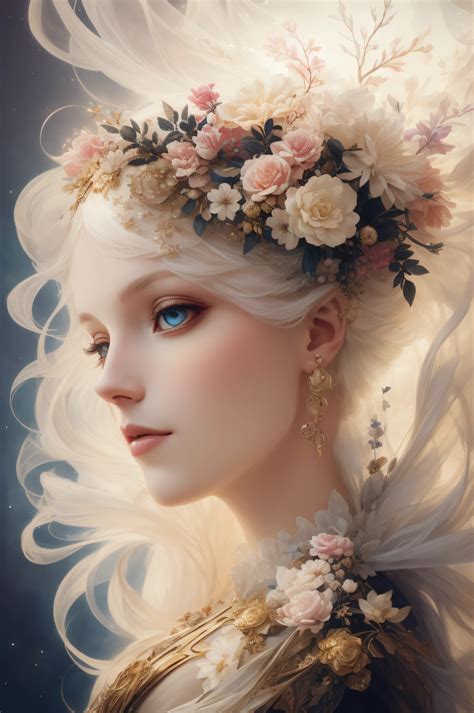 흰 머리에 꽃을 꽂은 여자 Seaart Ai